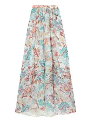 Etro Floral-print Pleated Maxi Skirt - Light Blue