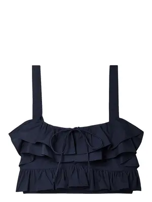JASON WU Cropped Ruffled Cotton-poplin Top - Navy