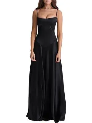House Of Cb Anabella Lace-up Gown - Black