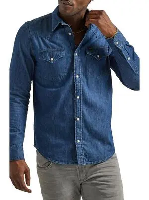 LEEM Regular Fit Denim Western Shirt - Mid Stone