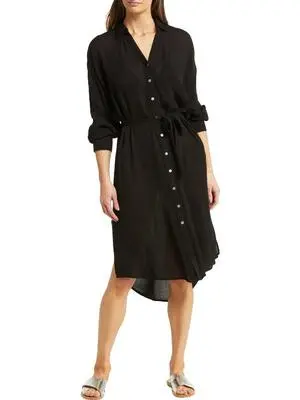 Elan Elan Long Sleeve Shirt Dress Black