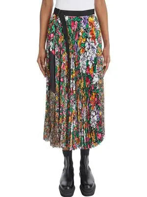 Sacai Mixed Floral Print Pleated Skirt - Yellow/white Multi
