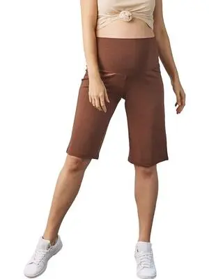 ANGEL MATERNITY Wide Leg Knit Maternity Shorts - Brown