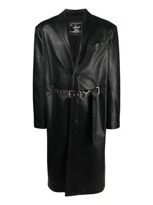 Y/project Belted Faux-leather Coat - Black