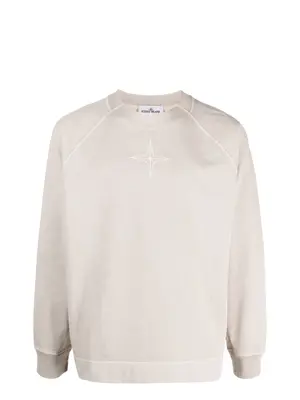 Stone Island Logo-embroidered Cotton Sweatshirt - Neutrals