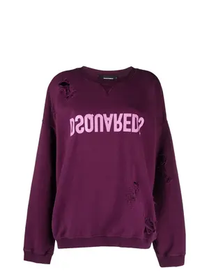 Dsquared2 Ripped Logo Hoodie - Purple