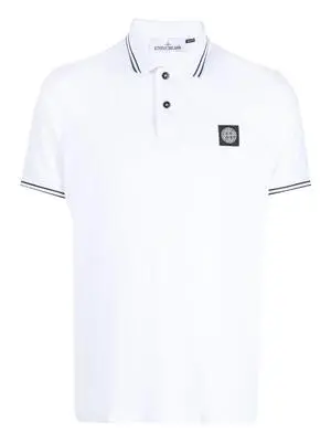Stone Island Stripe-trim Piqué Polo Shirt - White