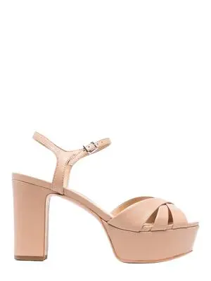 SCHUTZ Schutz 110mm Crossover Straps Leather Platform Block Heel Sandals