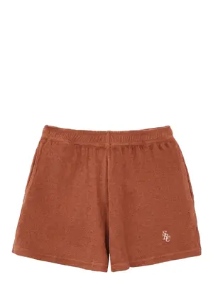 SPORTY & RICH Logo-embroidered Towelling Shorts - Orange