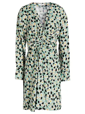 Sandro Ruched Printed Linen-blend Mini Dress - Grey Green