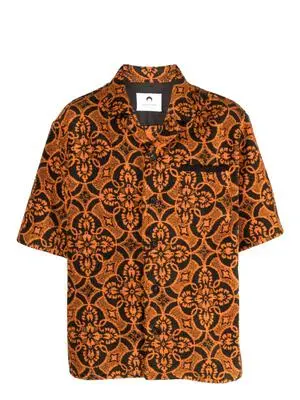 MARINE SERRE Oriental Towel-print.short-sleeve Shirt - Orange
