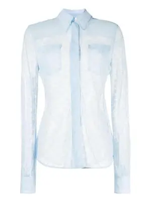 Victoria Beckham Sheer Lace Long-sleeved Shirt - Blue