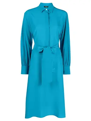 Kiton Pussy-bow Silk Midi Dress - Blue