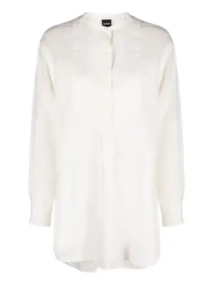 Aspesi Collarless Linen Bib Shirt - Neutrals