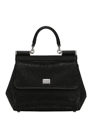 Dolce & Gabbana Sicily Rhinestone Embellished Handbag - Black