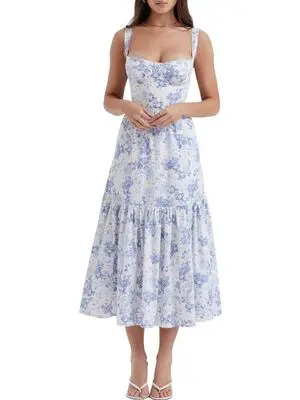 House Of Cb Elia Floral Corset Sundress - Blue Print Flower