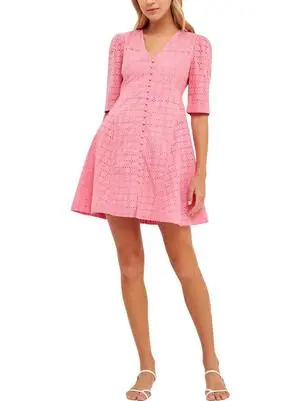 English Factory Broderie Lace Mini Dress - Pink