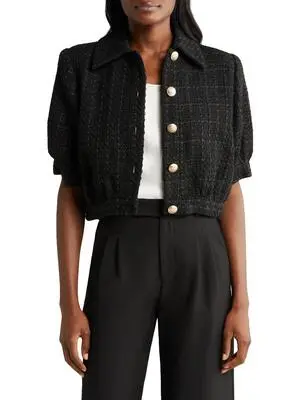 L'Agence Cove Tweed Crop Jacket - Black