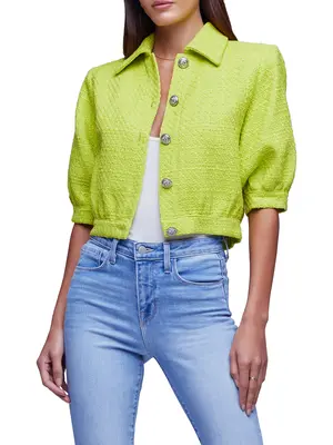 L'Agence L'AGENCE Cove Tweed Crop Jacket Lime