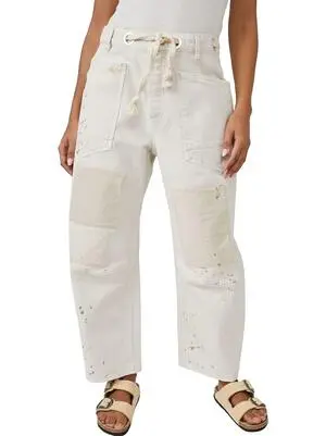 Free People Moxie Paint Fleck Utility Pants - White