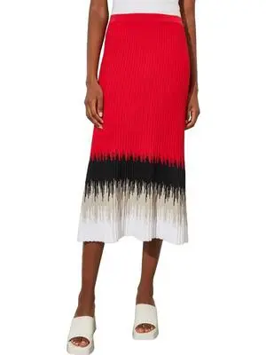 Ming Wang Ribbed Ombré Midi Skirt - P Red/lm/bwh