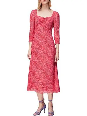 Whistles Diagonal Leopard Print Midi Dress - Pink/multi