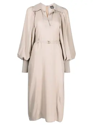 Lorena Antoniazzi Spread-collar Belted Midi Dress - Neutrals