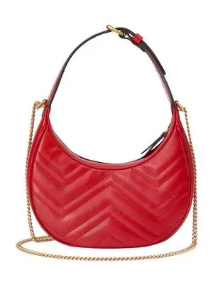 Gucci Mini Gg Marmont Half-moon Shoulder Bag - Red