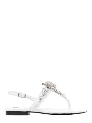 Philipp Plein Crystal Skull Flat Sandals - White