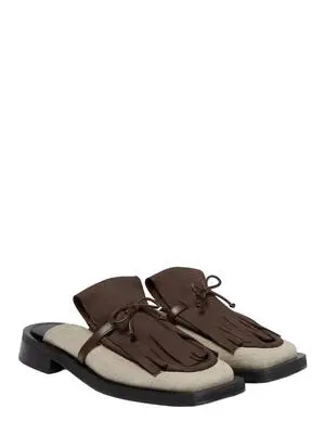 GIA BORGHINI Chocolate Linen Square Toe Mules - Black