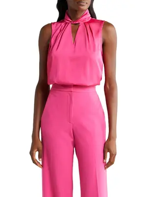 Halogen Halogen Twist Neck Sleeveless Blouse Magenta Pink