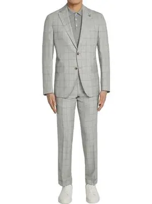 JACK VICTOR Mcallen Unconstructed Plaid Wool Suit - Grey