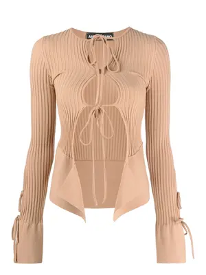 ANDREĀDAMO Ribbed-knit Long-sleeve Top - Neutrals