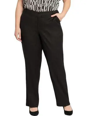 NYDJ Marilyn Straight Leg Linen Blend Trousers - Black