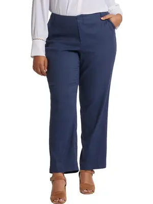 NYDJ Marilyn Straight Leg Linen Blend Trousers - Oxford Navy