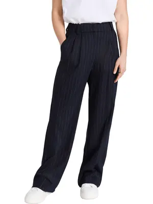 FAVORITE DAUGHTER The Favorite Petite Trousers - Navy Pinstripe