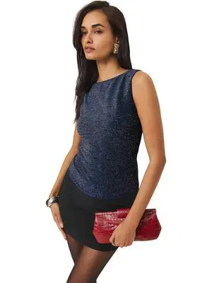 REFORMATION Dusk Knit Top Navy Sparkle