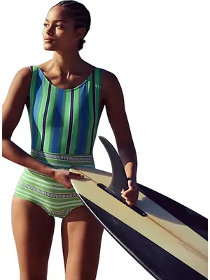 SELEZZA Seea Lido One-Piece Surf Suit Green Stripe
