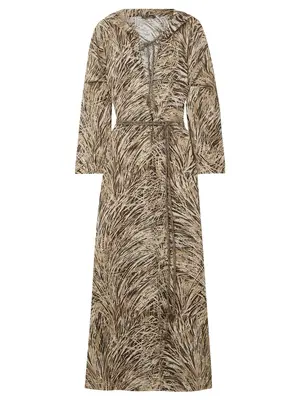 Loro Piana Lauraine Belted Printed Hooded Linen Maxi Dress - Brown