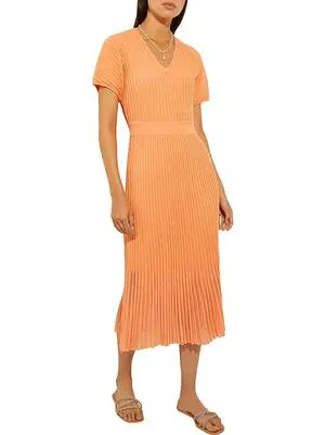 Misook Pleated Midi Dress - Citrus Blossom/white