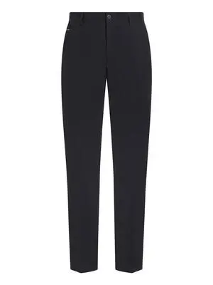 Dolce & Gabbana Stretch Cotton Twill Pants With Metal Logo Tag - Blue