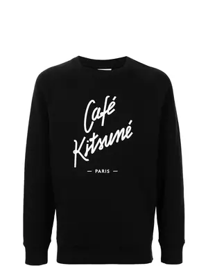CAFÉ KITSUNÉ Logo-print Cotton Sweatshirt - Black