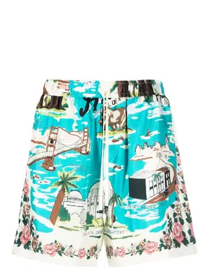 Amiri Graphic-print Silk Shorts - Blue