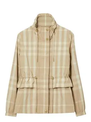 Burberry Funnel Neck Check Jacket - Neutrals