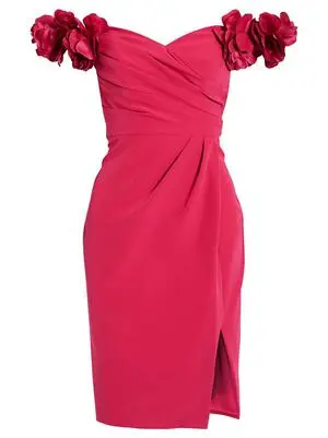 Marchesa Off-the-shoulder Appliquéd Dress - Fuchsia