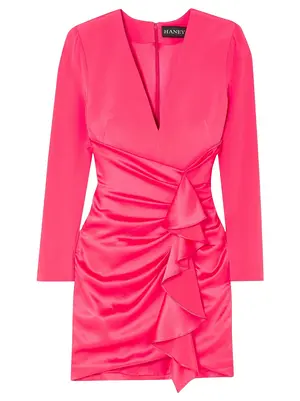 Haney Lilly Ruffled Crepe-paneled Silksatin Mini Dress - Bright Pink