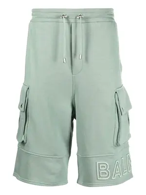Balmain Embossed Logo Bermuda Shorts - Green