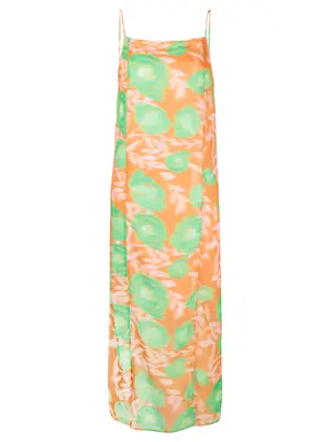 GANNI Floral-print Slip Midi Dress - Orange
