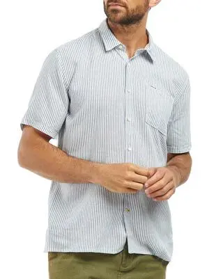 Barbour Deerpark Stripe Summer Fit Short Sleeve Button-up Shirt - Navy