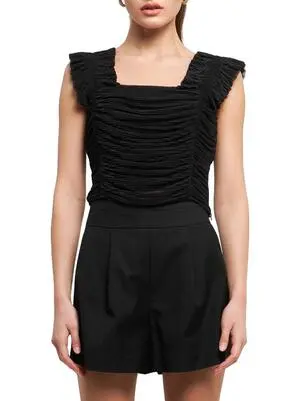 Endless Rose Ruffle Pleat Crop Tank - Black